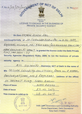 PSARA Licensed Delhi Security Company Under Delhi Security Agencies Rules